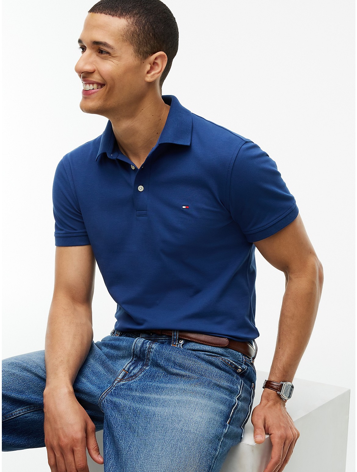 TOMMY HILFIGER men's slim fit stretch pique polo -